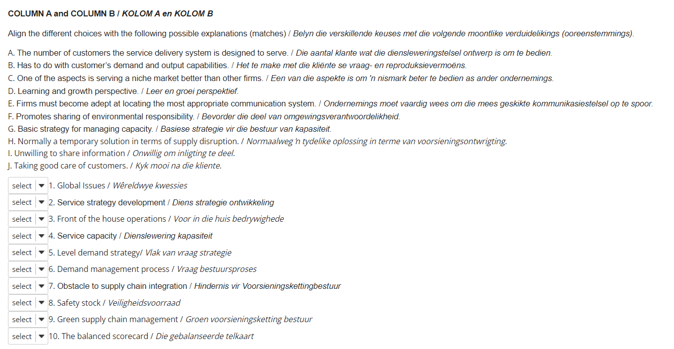 COLUMN A and COLUMN B / KOLOM A en KOLOM B Align the | Chegg.com