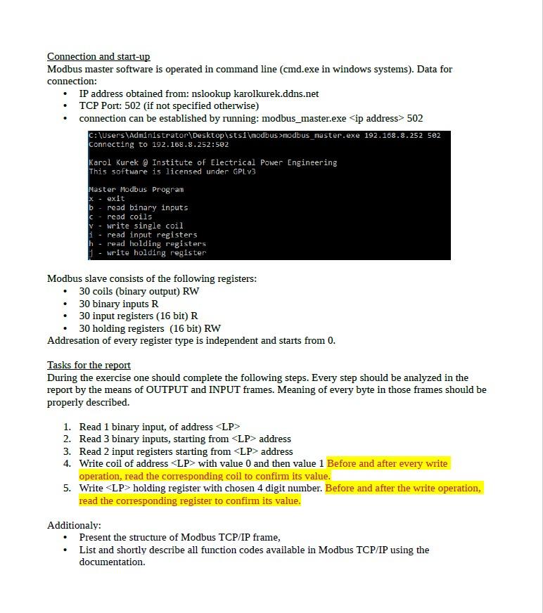 Connection and start-up Modbus master software is | Chegg.com