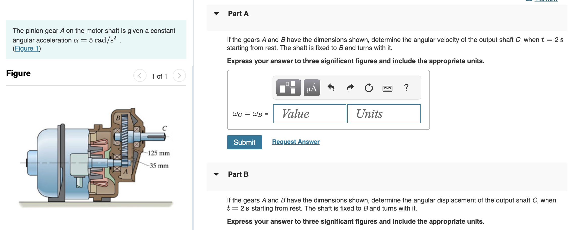 Solved The pinion gear A on the motor shaft is given a | Chegg.com