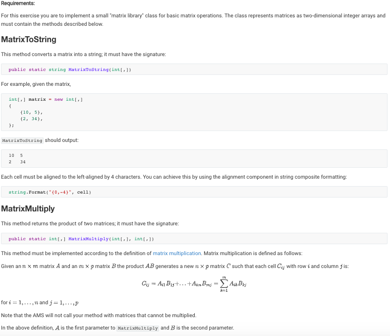 Solved Requirements Exercise Implement Small Matrix Library Class Basic Matrix Operations