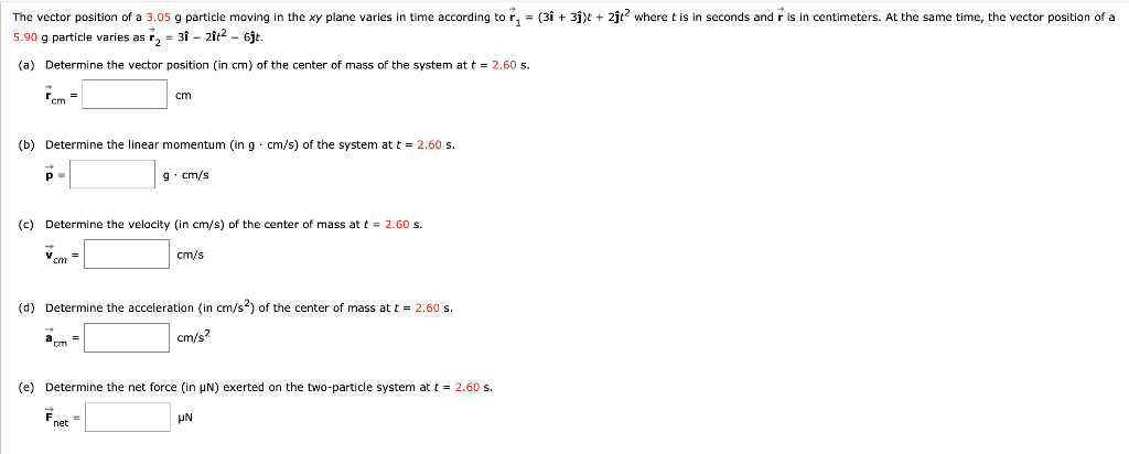 Solved The Vector Position Of A 3 05 G Particle Moving In
