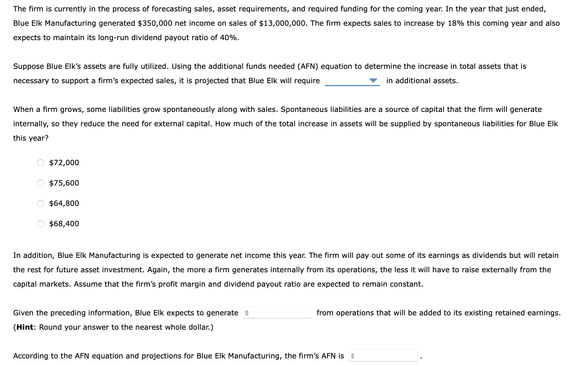 Solved 3. The Additional Funds Needed (AFN) equation Blue | Chegg.com