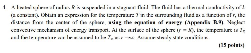Solved 4. A heated sphere of radius R is suspended in a | Chegg.com