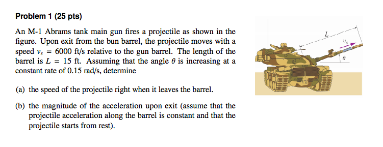 Solved Problem 1 (25 pts) An M-1 Abrams tank main gun fires | Chegg.com