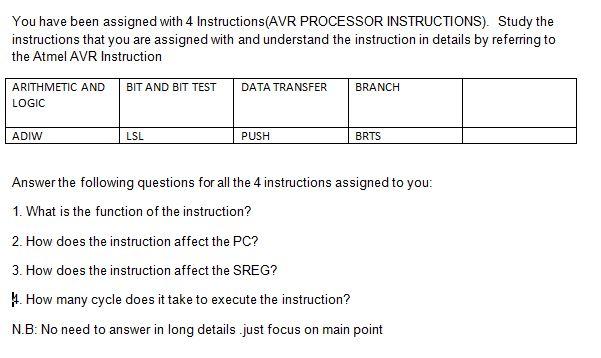 Solved You have been assigned with 4 Instructions(AVR | Chegg.com