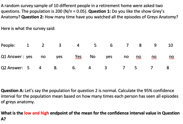 Solved A random survey sample of 10 different people in a | Chegg.com