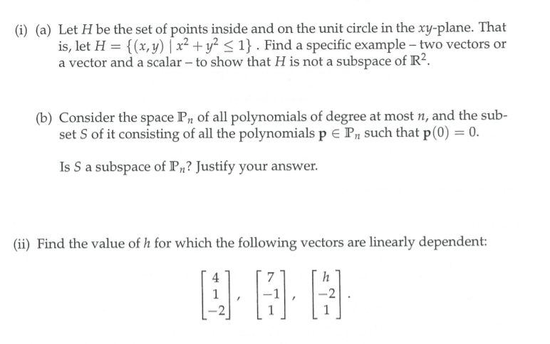 Solved (i) (a) Let H be the set of points inside and on the | Chegg.com