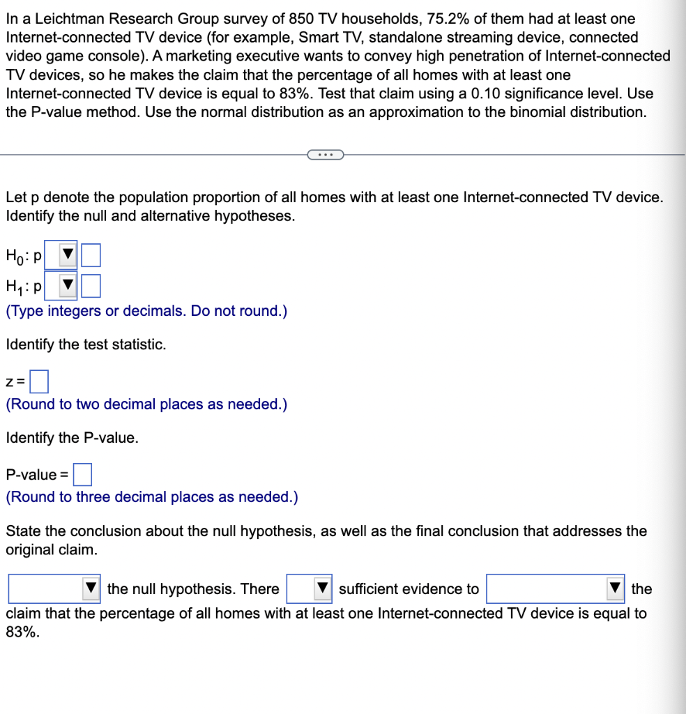Solved drop down options for the last part: Reject OR Fail | Chegg.com