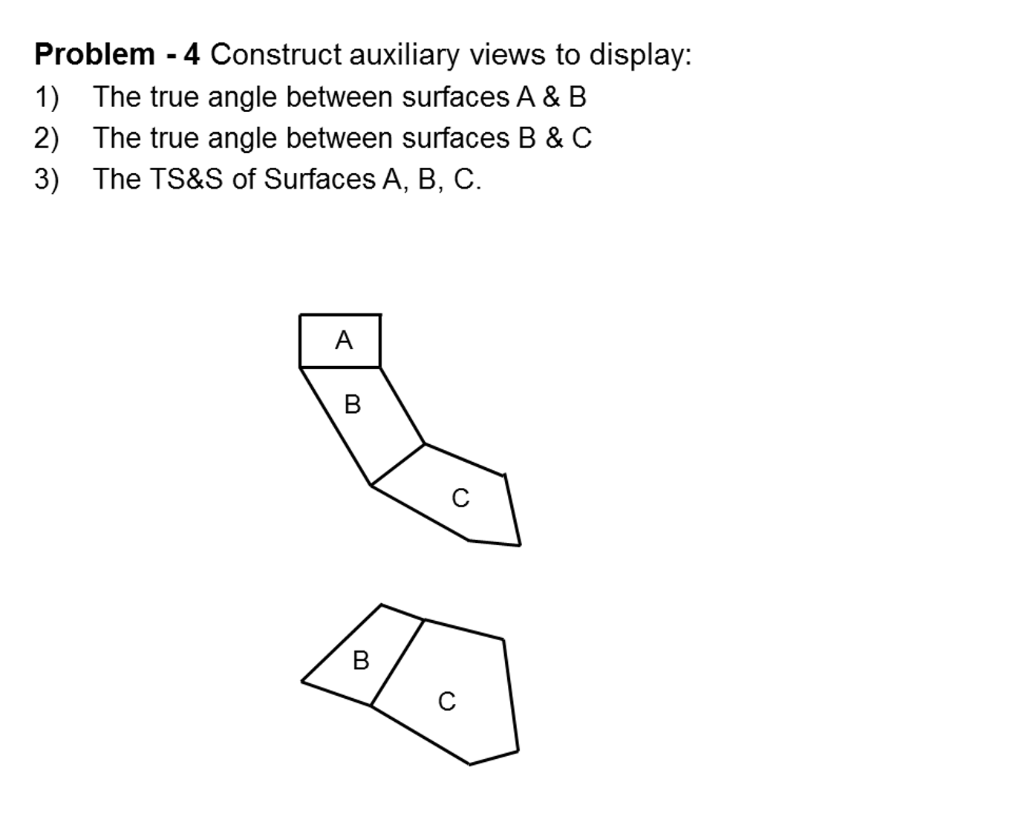 Solved Problem - 4 Construct auxiliary views to display: 1) | Chegg.com