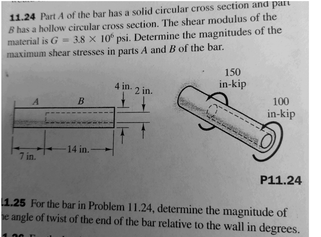 Solved 11.24 Part A of the bar has a solid circular cross | Chegg.com