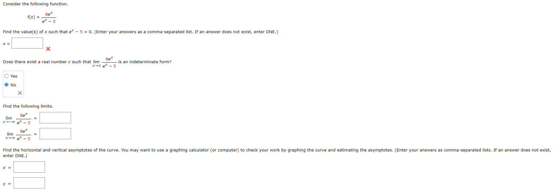 Solved Consider the following function. f(x)=ex−58ex Find | Chegg.com
