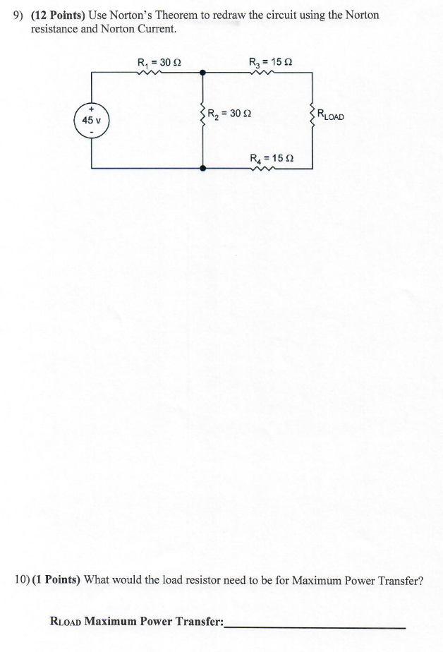 Solved 9) (12 Points) Use Norton's Theorem to redraw the | Chegg.com