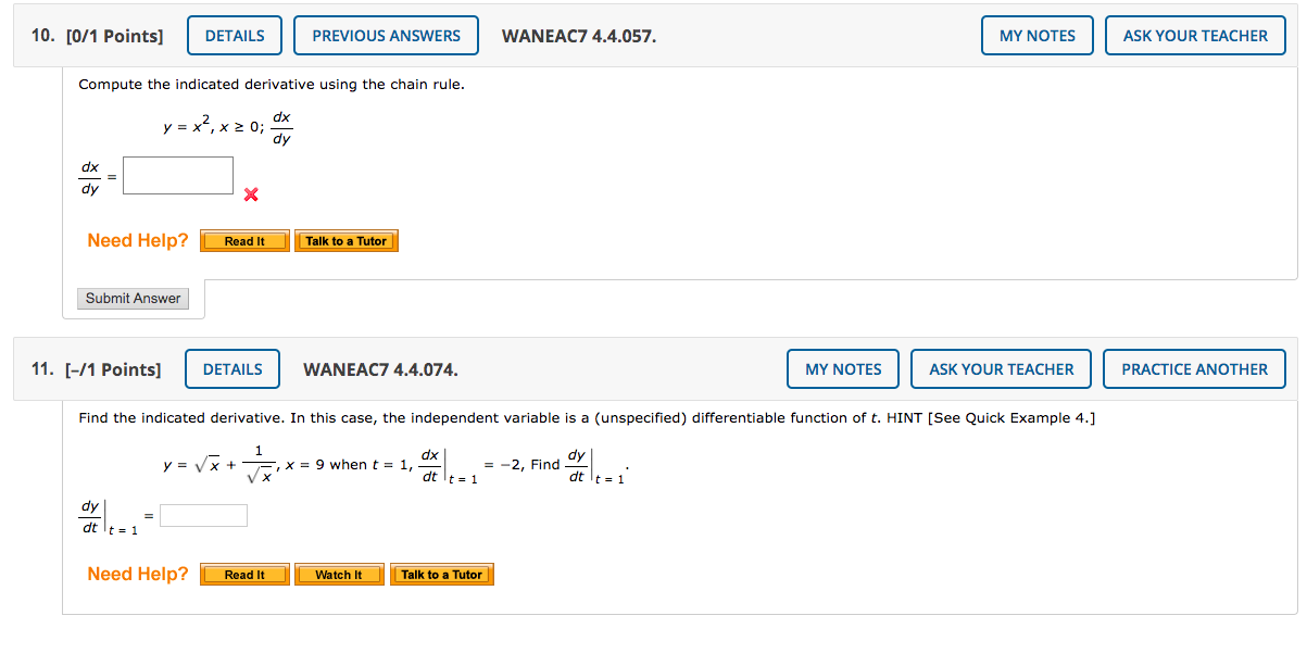 Solved 10. [0/1 Points] DETAILS PREVIOUS ANSWERS WANEAC7 | Chegg.com