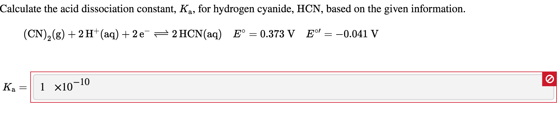 Solved Calculate the acid dissociation constant, Ka, for | Chegg.com