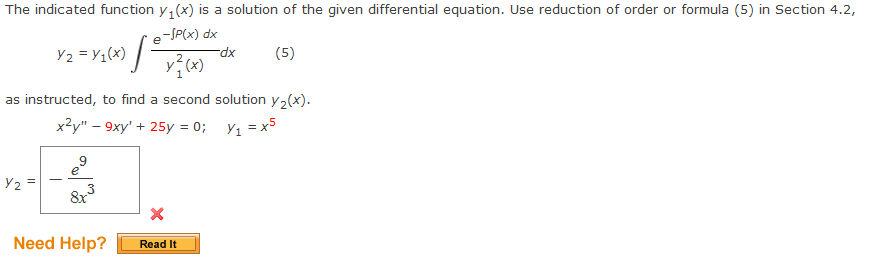 Solved The indicated function y1(x) is a solution of the | Chegg.com