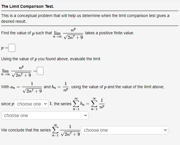 Solved The Limit Comparison Test. This is a conceptual | Chegg.com