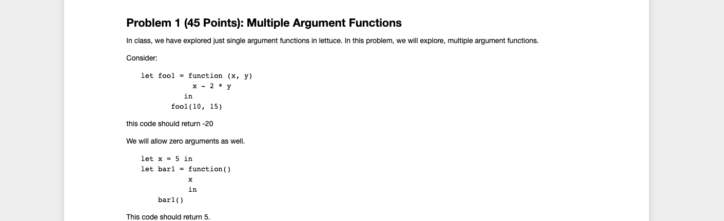 Problem 1 (45 Points): Multiple Argument Functions In | Chegg.com
