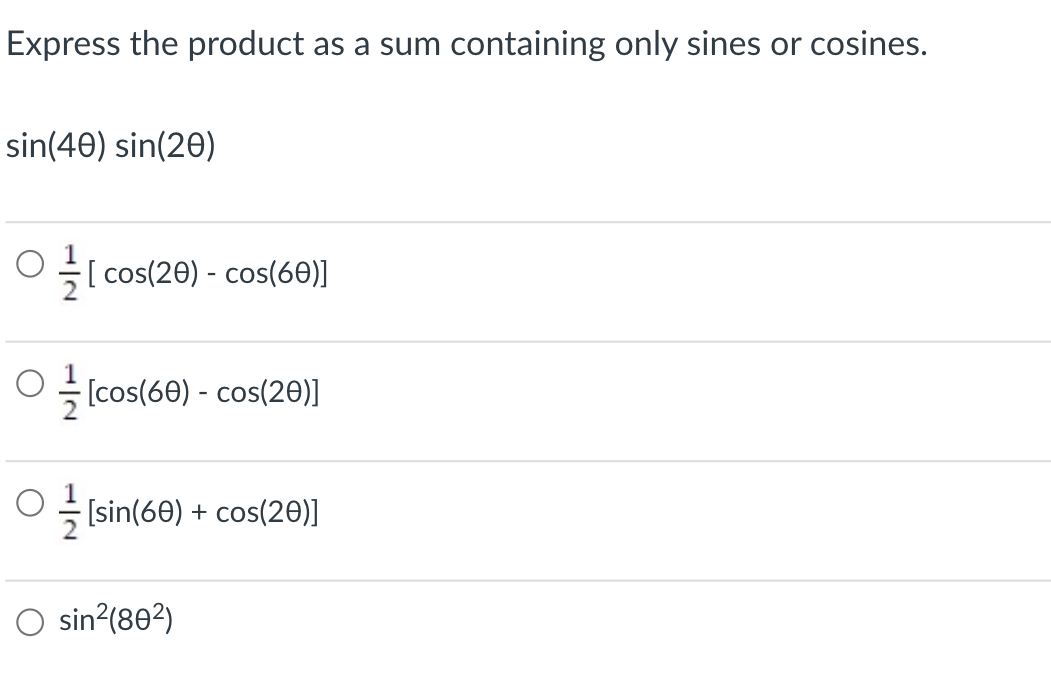 Solved Express the product as a sum containing only sines or | Chegg.com