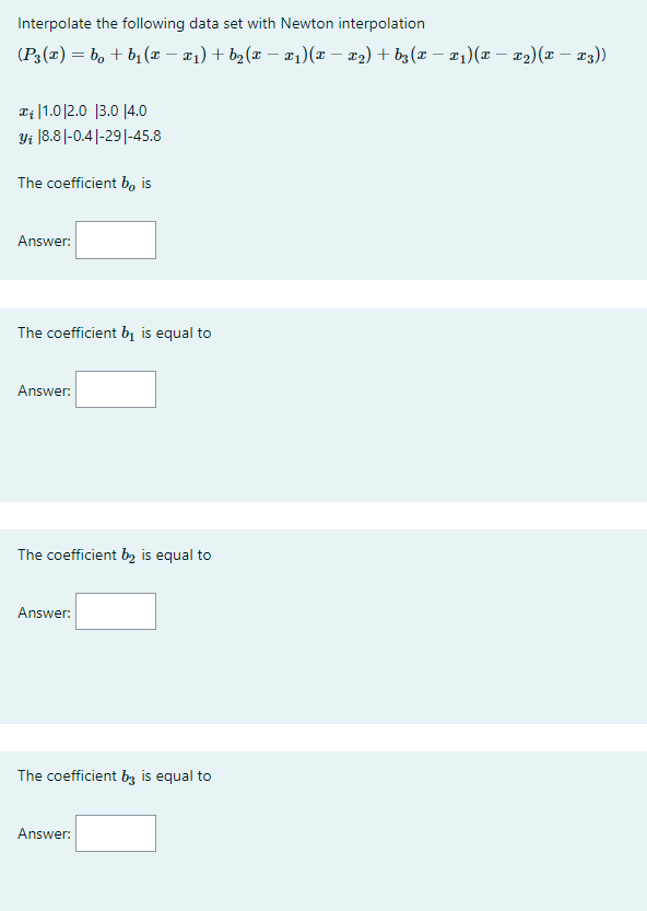 Solved Interpolate the following data set with Newton | Chegg.com
