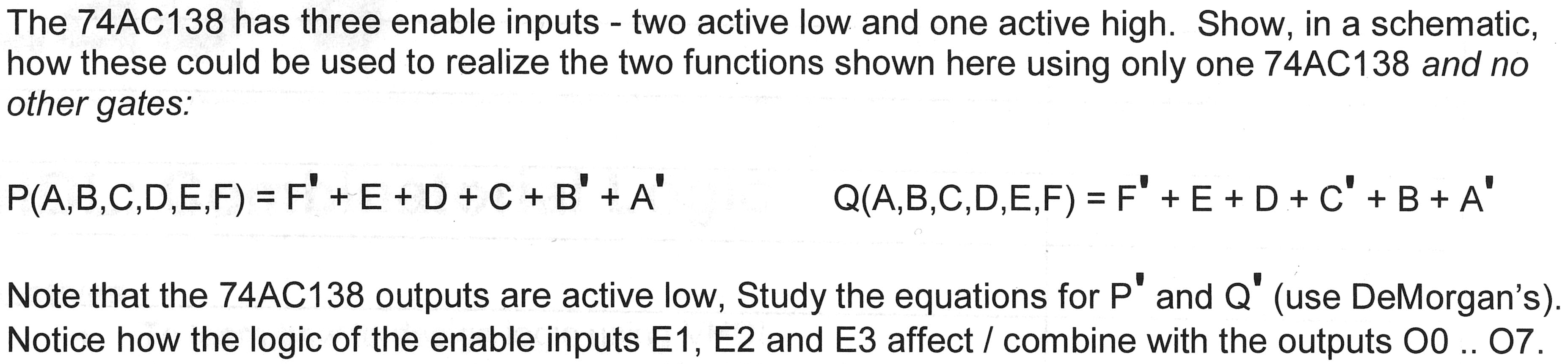 Solved The 74AC138 has three enable inputs - two active low | Chegg.com