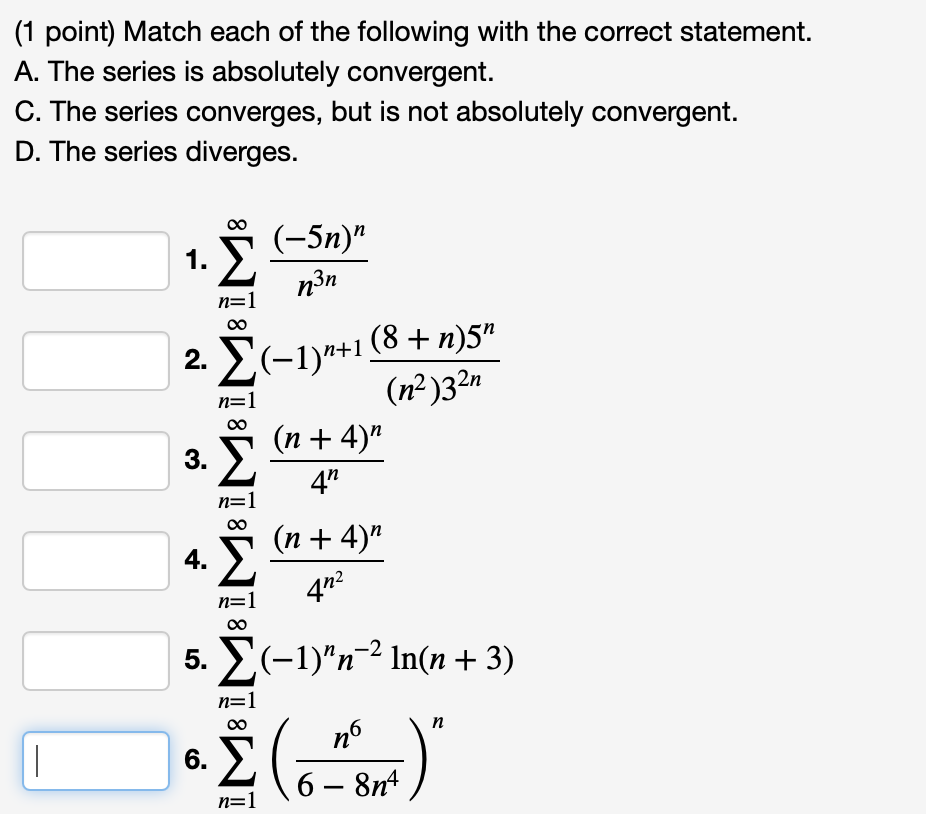 Solved (1 point) Match each of the following with the | Chegg.com