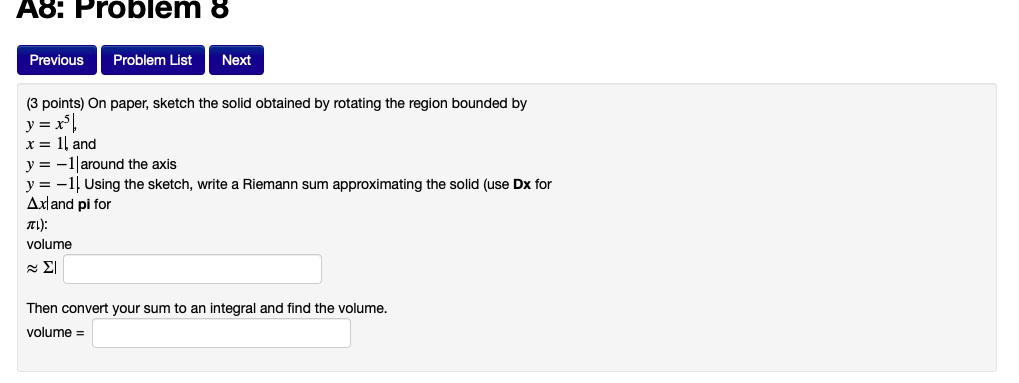 Solved A8: Problem 8 Previous Problem List Next (3 points) | Chegg.com