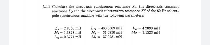 3 11 Calculate The Direct Axis Synchronous Reactance