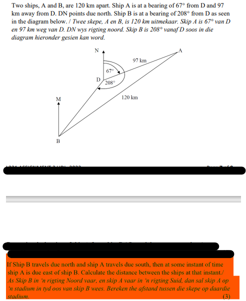 Solved Two ships, A and B, are 120 km apart. Ship A is at a | Chegg.com