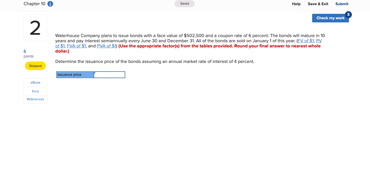 Solved Chapter 10 6 Saved Help Save & Exit Submit Check my | Chegg.com