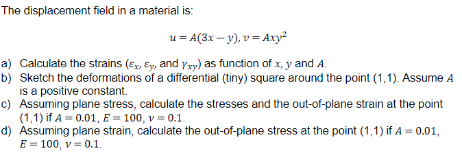 Solved The displacement field in a material | Chegg.com
