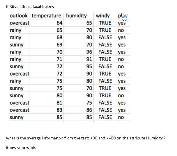Solved II. Given the dataset below: what is the average | Chegg.com