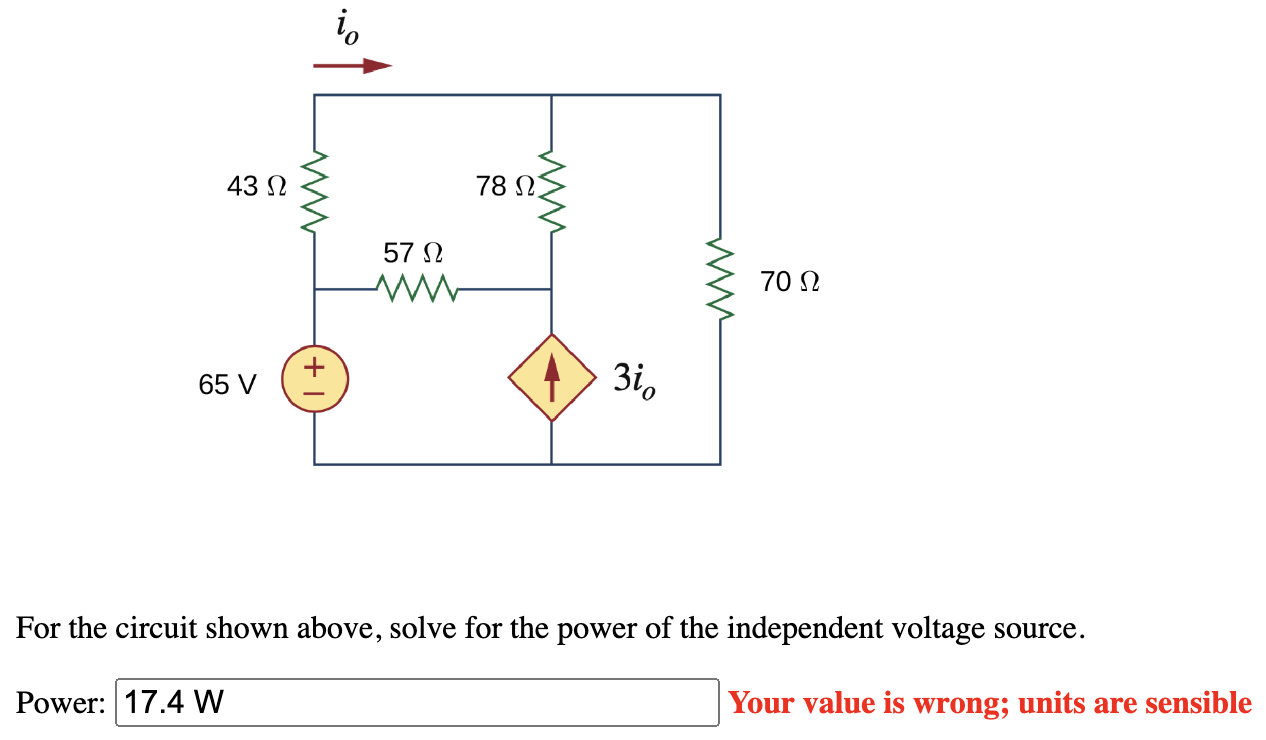 Solved For the circuit shown above, solve for the power of | Chegg.com