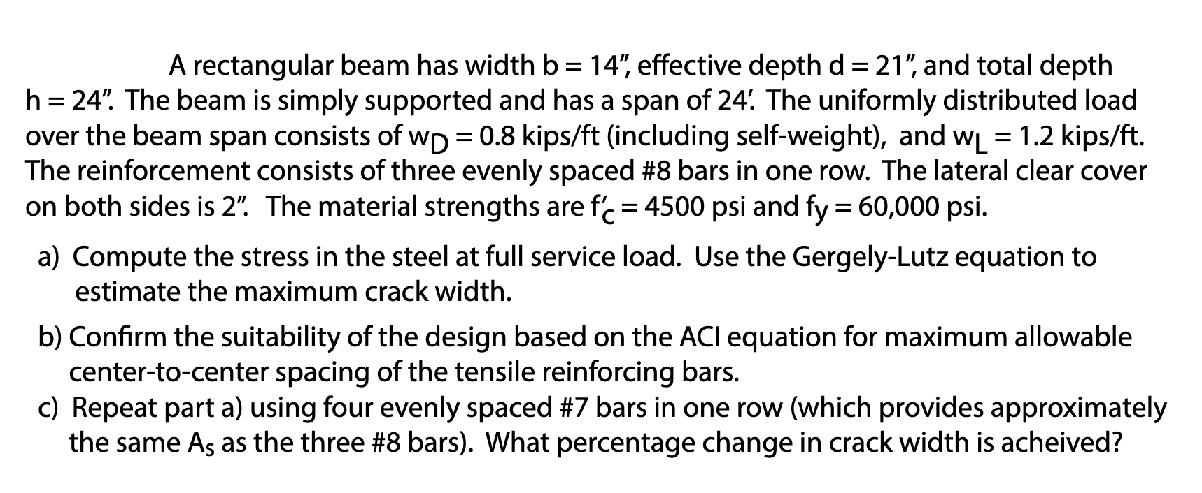 Solved A rectangular beam has width b= 14”, effective depth | Chegg.com