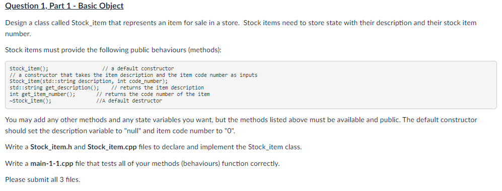 Solved Question 1 Part 1 Basic Object Design A Class 2466