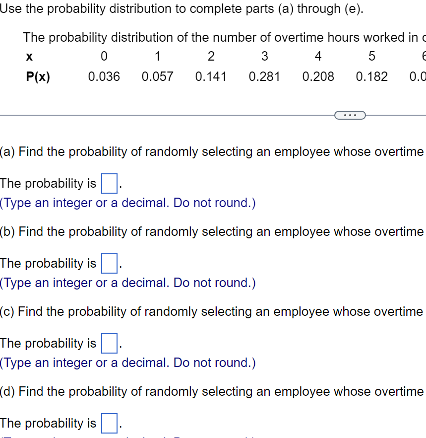 Use the probability distribution to complete parts | Chegg.com