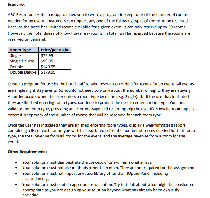 Scenario: ABC Resort and Hotel has approached you to | Chegg.com