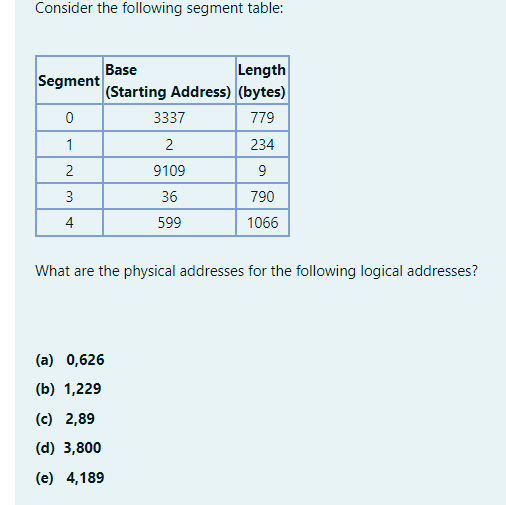 Solved Consider the following segment table: Base Length | Chegg.com