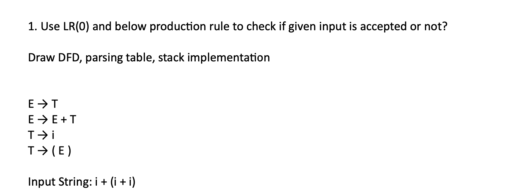 Solved 1. Use LR(0) and below production rule to check if | Chegg.com