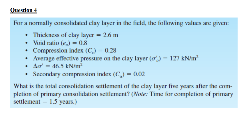 Solved For a normally consolidated clay layer in the field, | Chegg.com