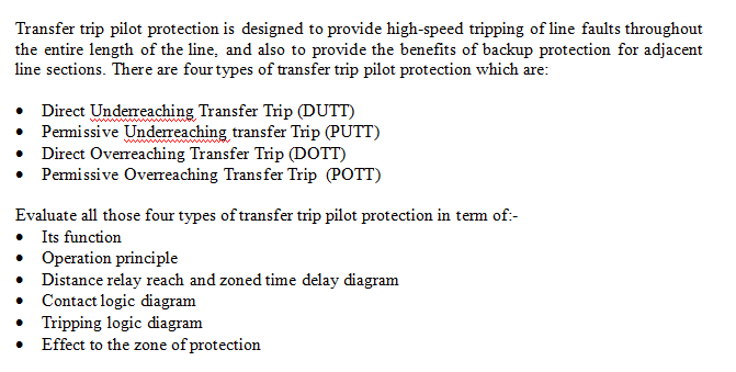 . Transfer trip pilot protection is designed to | Chegg.com