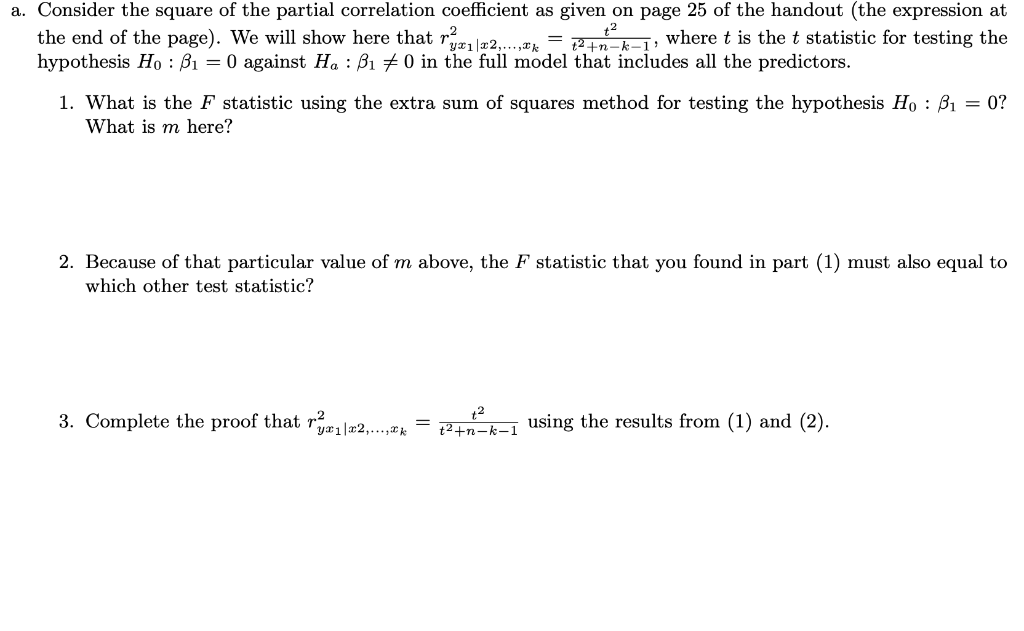 Consider the square of the partial correlation | Chegg.com