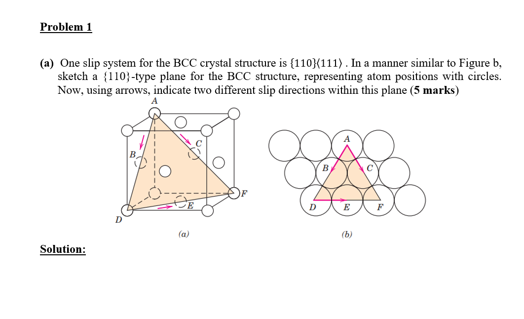 Solved (a) One slip system for the BCC crystal structure is | Chegg.com