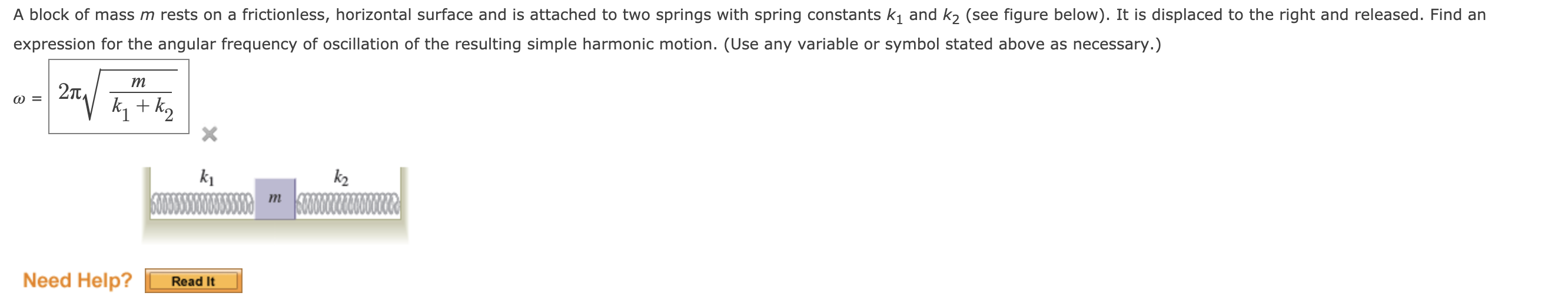 Solved A Block Of Mass M Rests On A Frictionless Horizontal