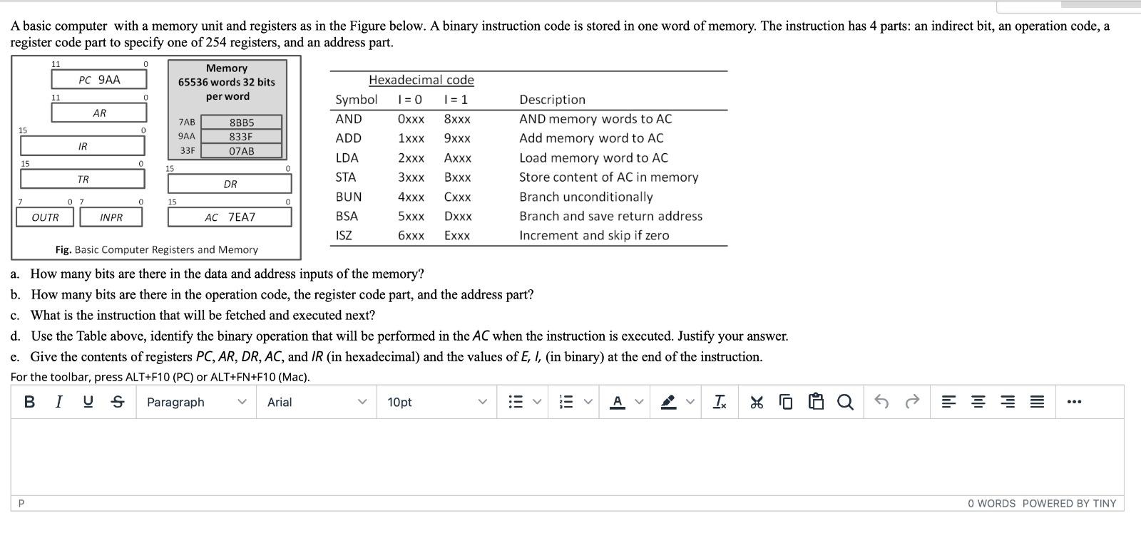 Solved A basic computer with a memory unit and registers as | Chegg.com