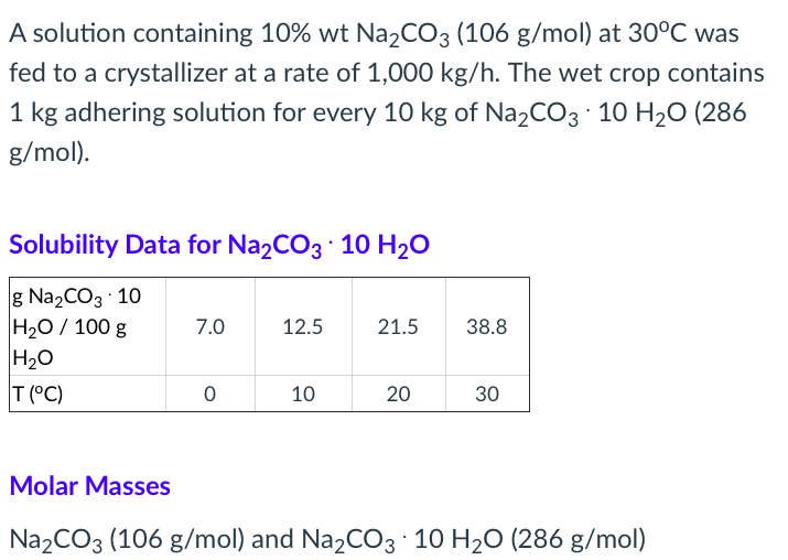 Solved A solution containing 10% wt Na2CO3 (106 g/mol) at | Chegg.com