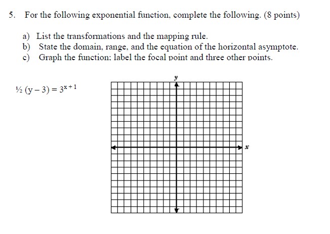 Solved 5. For the following exponential function, complete | Chegg.com
