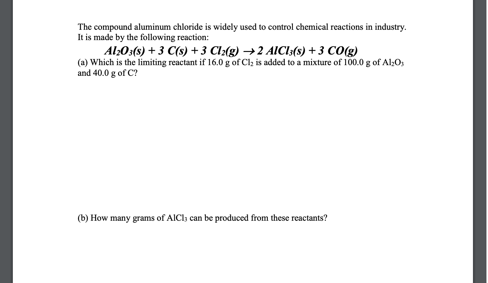 Solved The compound aluminum chloride is widely used to | Chegg.com