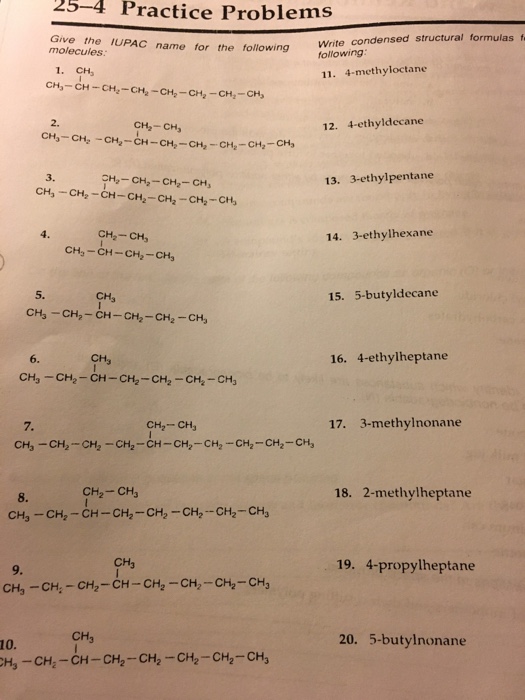 Solved 25-4 Practice Problems Write condensed structural | Chegg.com