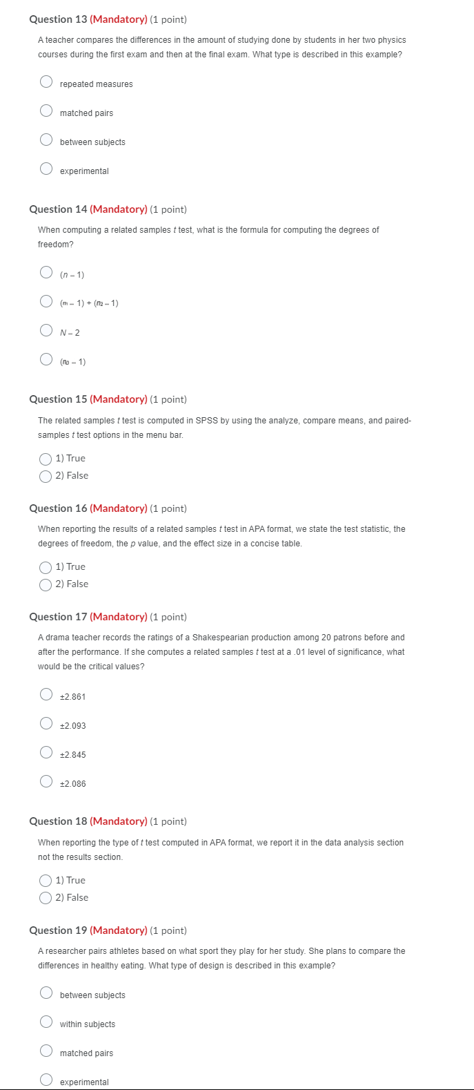 Solved Question 13 (Mandatory) (1 point) A teacher compares | Chegg.com
