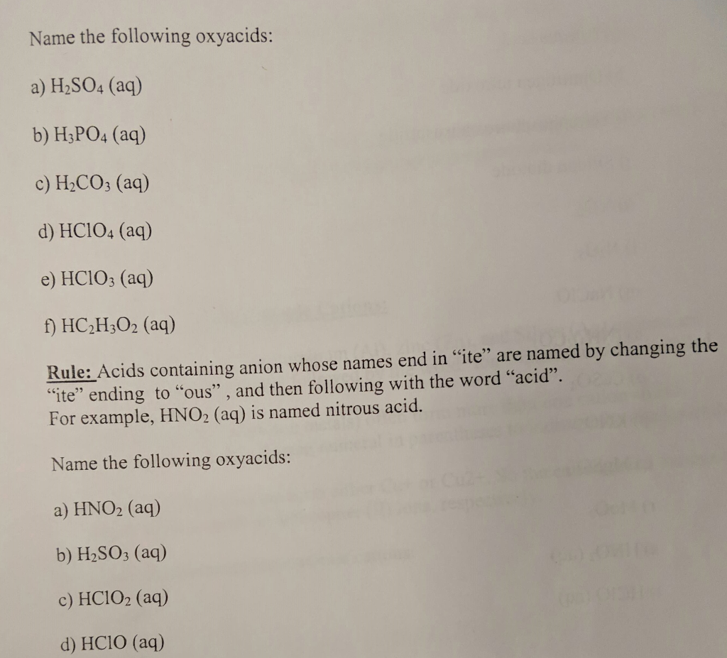 Solved Part K: Nomenclature of Inorganic Acids I. Naming | Chegg.com